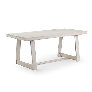 Plank+Beam 72 Inch Farmhouse Dining Table, Large Wooden Rectangular Dinner Table for Dining Room, Home Office, Living Room Furniture, Easy Assembly, White Sand Wirebrush