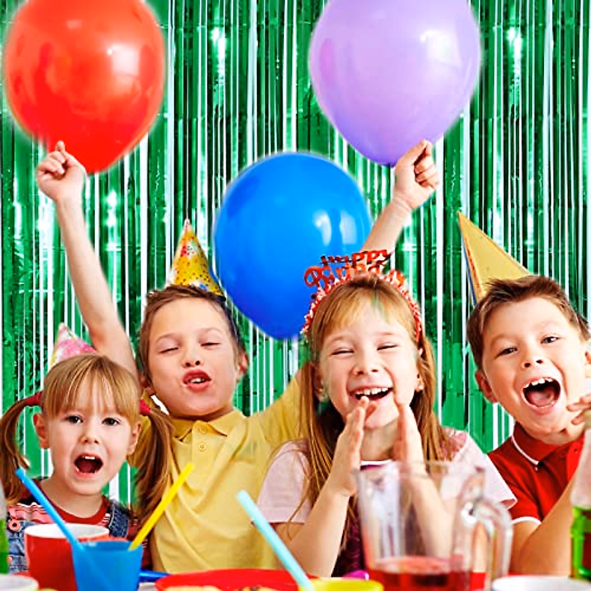 Sdfsdf 9 Pack 3.3 x 8.2 ft Foil Curtains Fringe Curtains Tinsel Backdrop Metallic Shimmer Curtains Photo Booth Props for Birthday Wedding Party Christmas Decorations (Green)