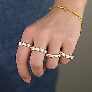 ATJMLADYJEWELRY Gold Plated Rainbow Star White Enamel Stack Stacking Engagement Band Ring for Women (8)