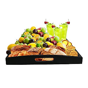 DILLMAN Serving Tray Large Black Wood Rectangle Food Tray Butler Tray Breakfast Tray with Handles (Large)