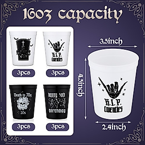 Layhit 12 Pcs Gothic 30th Birthday Plastic Cups 16 oz Reusable Death to My 20s Thick Cup Halloween 30th Birthday Cups Novelty Rip Twenties Stadium Cups for 30th Birthday Party Supplies Decorations