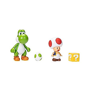 Super Mario Nintendo 4 Inch Action Figure 2-Pack: Yoshi & Toad with Accessories