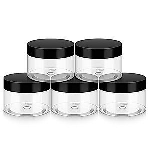BonyTek Household 4oz Plastic Jars with Lids, 5 Pack BPA Free, Reusable, Refillable Transparent Cosmetic Containers for Bath Salts, Cosmetics, Powders, Beauty Product and Small Accessories