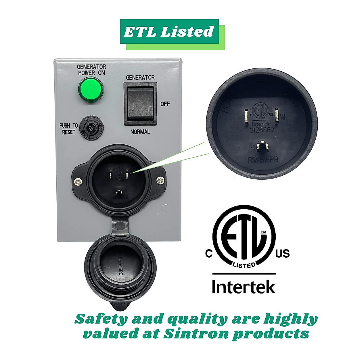 Sintron ST-016 Generator Transfer Switch, 15 Amp 120V Weatherproof Generator Manual Transfer Switch with Circuit Breaker, ETL Listed