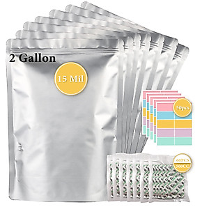 30pcs 2 Gallon Mylar Bags for Food Storage (15 Mil Extra Thick) with Oxygen Absorbers 400CC (60 pcs) , Stand-Up Zipper Pouches Resealable and Heat Sealable Bags for Long Term Food Storage(13"x17")