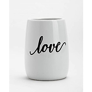 Adavas.Y&G Bathroom Accessory Sets with Sweet Quotes, Durable Ceramic Set W/Toothbrush Holder,Soap Dispenser,Tumbler, Soap Dish,Great for Farmhouse Decor (White 1)