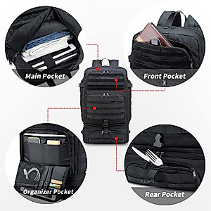 BERTASCHE Lunch Backpack for Men, 15.6 Inch Laptop Backpack for Work College School Bookbag Travel Camping Tactical Molle Daypack, Black