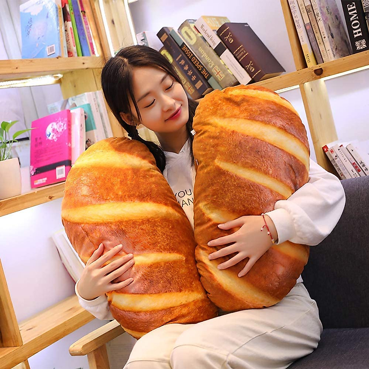 Levenkeness 3D Simulation Bread Shape Plush Pillow,Soft Butter Toast Bread Food Cushion Stuffed Toy for Home Decor 23.6"