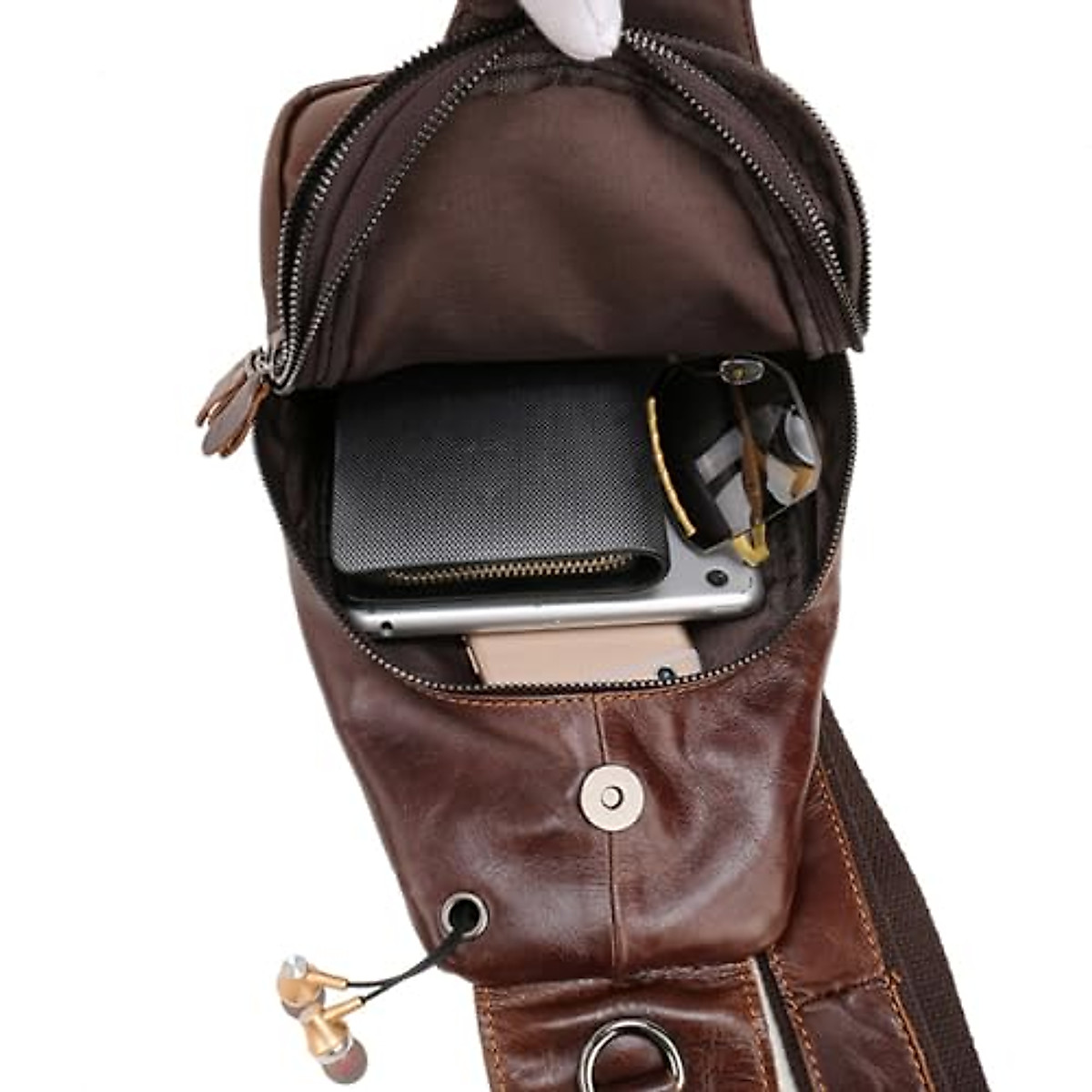 YSGDB Genuine Leather Sling Backpack Chest Bag Outdoor Hiking Travel Daypack Brown