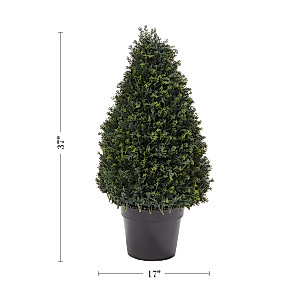 Home Pure Garden Artificial Cypress Topiary-37” Tower Style Faux Plant in Sturdy Realistic Indoor or Outdoor Potted Shrub Décor