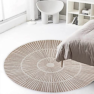 TEALP Round Rug 4Ft Modern Area Rug Soft Faux Wool Rug for Living Room Nonslip Circle Rug with Sunshine Pattern Washable Floor Carpet for Bedroom Laundry Room Nursery Decor Chic Geometric Rug, Camel