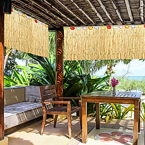 Fovths Luau Grass Table Skirt Natural 9 Feet x 29.5 Inch Hawaiian Table Skirt for Tropical Hawaiian Party Decorations Luau Party Costume Party, Straw Yellow