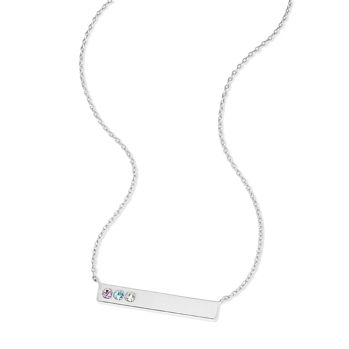 EVE'S ADDICTION Women's Custom 3 Stone Simulated Birthstone Name Bar Necklace (16" with 2" extender) Personalized Mother's Necklace Gift for Mom Grandma - Gifts for Mom