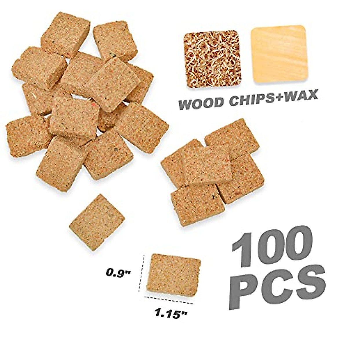 Skyflame 100 Pack Natural Fire Starters, Square Waterproof Easy Fire Charcoal Starters Compatible with BGE, Kamado Joe, Smokers, Wood Stove & Grills, BBQ & Grill, Campfire, Fireplace, Camp Fire Pits