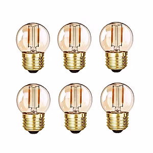 G40 Edison LED Filament Mini Globe Light Bulbs 1W Equivalent to 10Watt Incandescent - E26 Screw Base Led Bulbs Ultra Warm White 2200K Decorative Lighting Non Dimmable Amber Glass