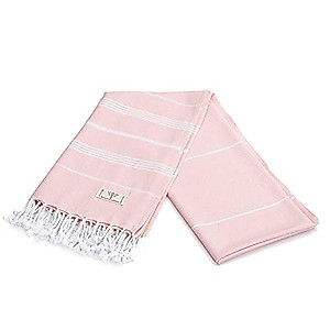 SMYRNA TURKISH COTTON Classical Series Beach Towel | 71 x 37 in 100% Cotton | Extra Large Wearable Turkish Bath Towel | Made in Turkey | No Shrink | Premium Luxury Striped Linen - Blush Pink