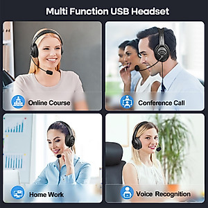 MAIRDI USB Headset with Microphone for PC, Computer Headset with Mic Noise Canceling for Laptop Teams Zoom Office Work Call Center Business Softphone, Dictation Headset for Dragon Naturelly Speaking