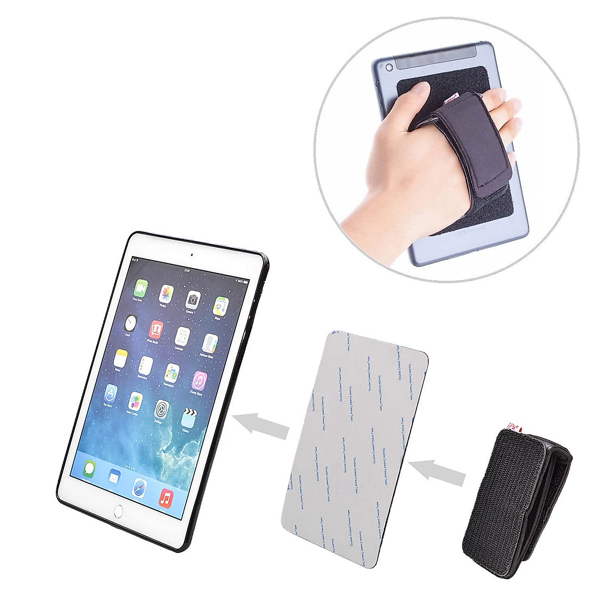 TFY Padded Hand-Strap Plus Hook & Loop Fastening Tape Adhesive Patch - DIY Detachable Hand-Strap for Smartphone, Tablet PC and More - iPhones - iPad Pro 9.7/12.9 Inch and Other Tablets