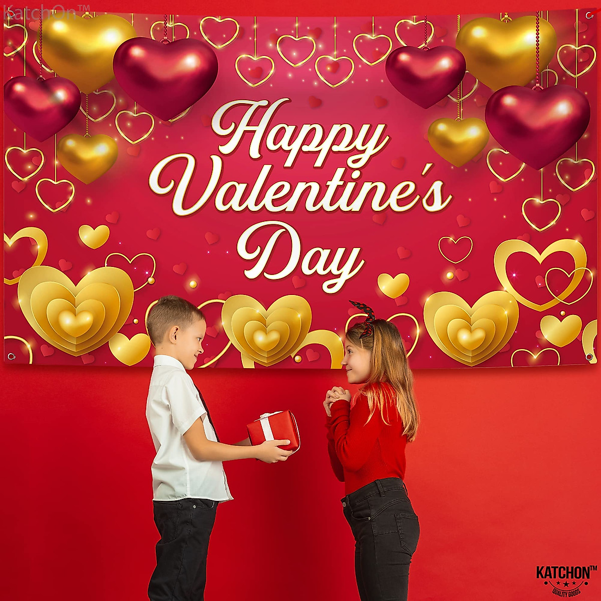 XtraLarge, Happy Valentines Day Banner - 72x44 Inch | Valentines Backdrops for Photography | Valentine Banner for Valentines Day Decoration | Happy Valentines Day Backdrop for Valentines Decorations