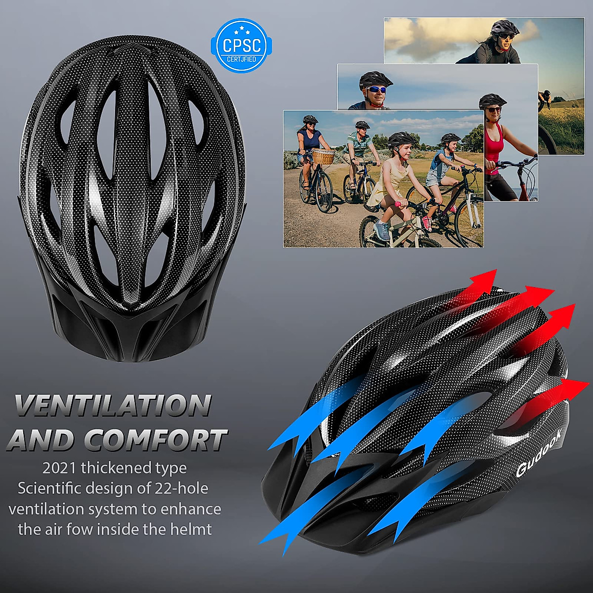 Gudook Bike Helmets for Men - Women Bicycle Helmet Adult - Certified Lightweight Comfort Adjustable Cycling Helmet with Detachable Visor for Mountain Road Biker