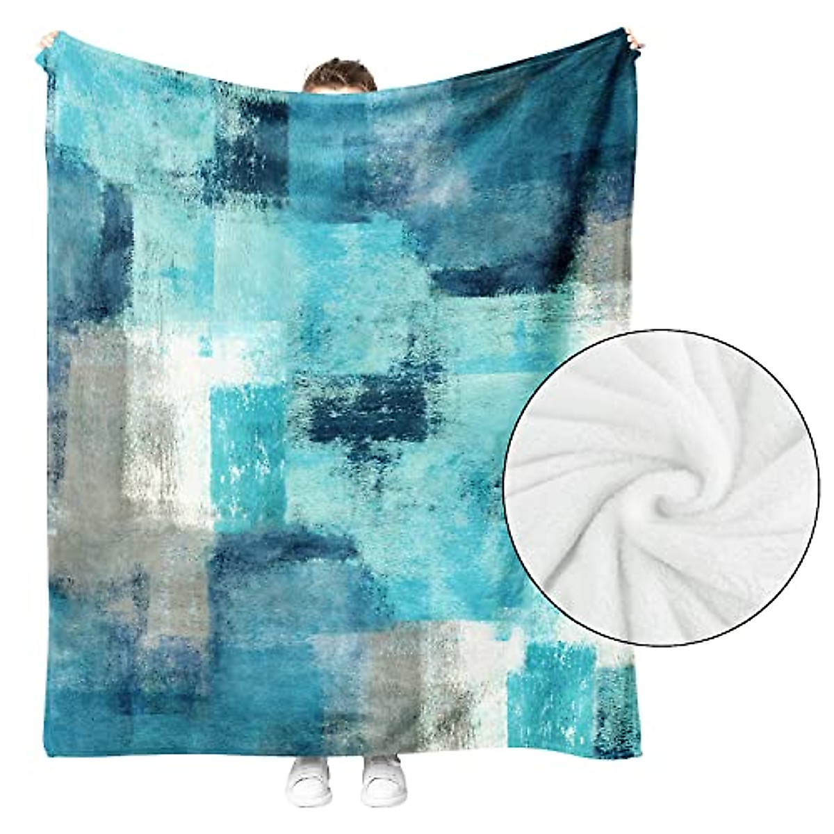 Teal Grey Throw Blanket Turquoise Abstract Art Ultra-Soft Cozy Fleece Blankets Lightweight Modern Flannel Blanket for Couch Sofa Bedding Home Decor (Turquoise Gray, 60" L x 50" W)