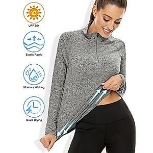 LURANEE Long Sleeve T Shirts for Women, Fall Loose Fit Outdoor Tunic Tops Quick Dry Fit Running Hiking Sports Jackets Lightweight Quarter Zip Pullover Cooling Yoga Workout Clothes Grey M