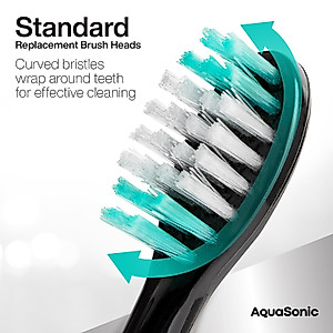 AquaSonic Standard Replacement Brush Heads | for Normal & Sensitive Teeth | Compatible with Many AquaSonic Toothbrush Handles (2 Pack Black)