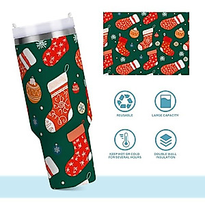 ODAWA Large Colorful Christmas Stockings Stainless Steel Tumblers with Handle and Straw