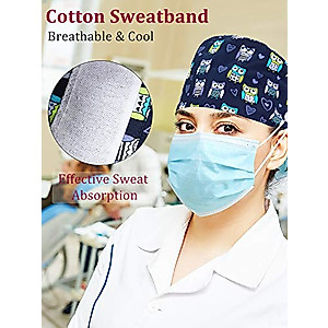 8 Pieces Working Caps with Button Tie Back Hats with Sweatband for Women Men (Animal Style)