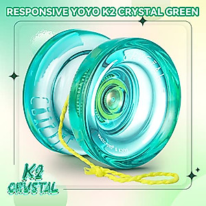 MAGICYOYO K2 Plus Crystal Responsive Yoyo for Kids, Dual Purpose Plastic Yo-yo for Beginner, Replacement Unresponsive Bearing for Intermediate, with Bearing Remover, Bag, 5 Yoyo Strings (Green)