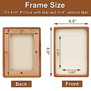 Youncewooder 6x8 Picture Frame, Display 4x6 Picture with Mat, Natural Teak Picture Frame Display Horizontal or Vertical for Tabletop and Wall