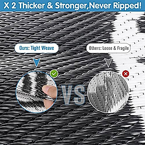 Deeliva Outdoor Camping RV Rug Mat, 9'x12' Waterproof Large Camper Rug Reversible Plastic Straw Rug Outdoor Rugs for Camping, RV, Patio Clearance, Deck, Picnic, Beach (Black & White, Paisley)