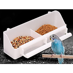 2X Small Bird Feeder Double Dish Pet Bird Water Feeder Cup with Standing Frame Plastic Seed Food Feeder for Parrotlet Sugar Glider Finches Cockatiels Parakeets Cage Feeder