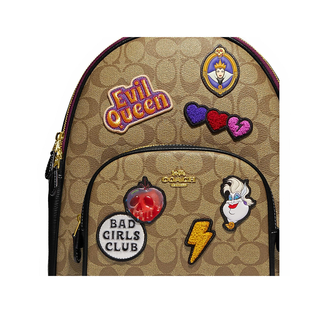 Coach Women's Court Backpack (Signature Canvas - Patches - Villains Motif - Khaki Multi)