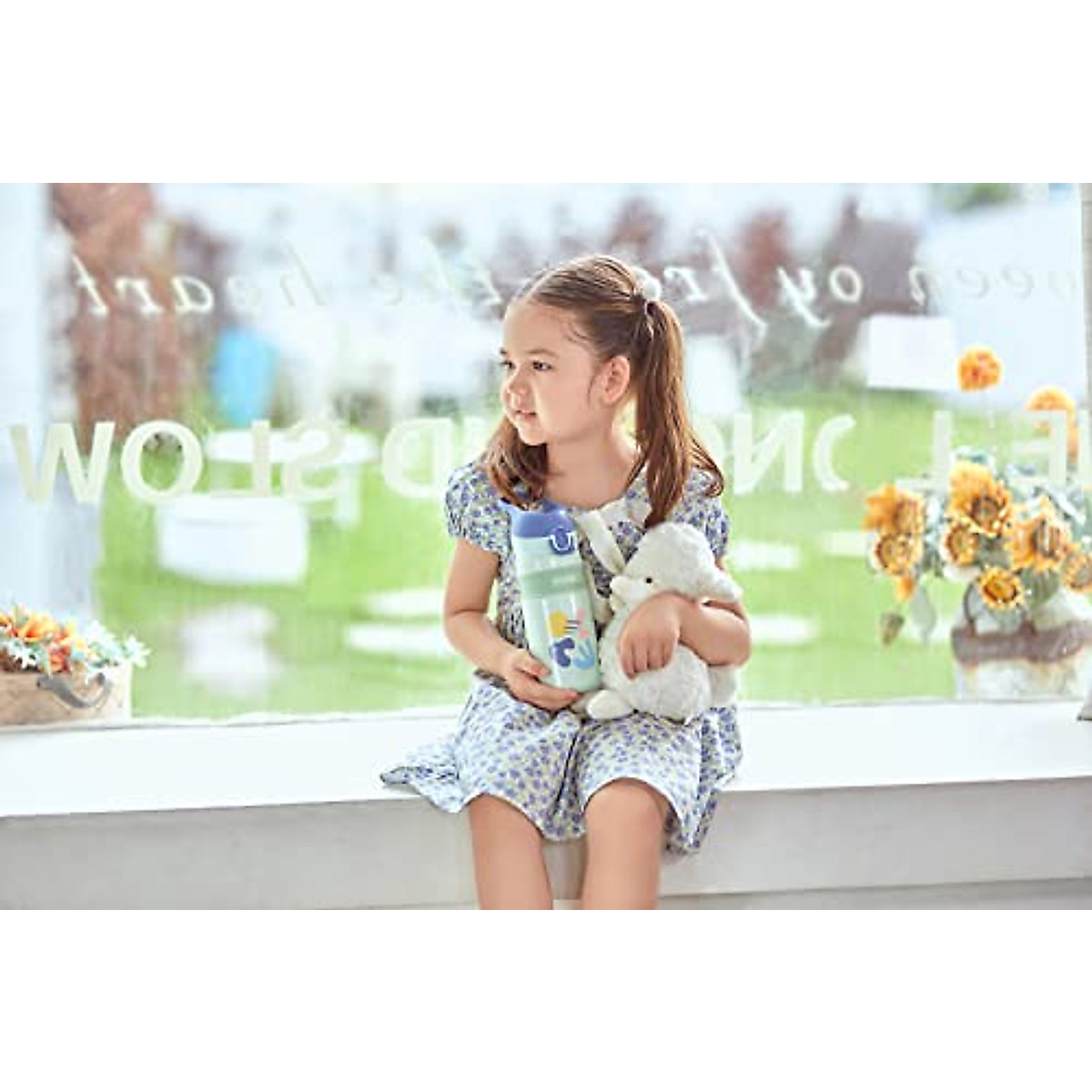 16oz Kids Insulated Water Bottle with Straw,Thermos Stainless Steel Vacuum Travel Cup for Toddlers,Appropriate for Kids Older 4 years(Green)