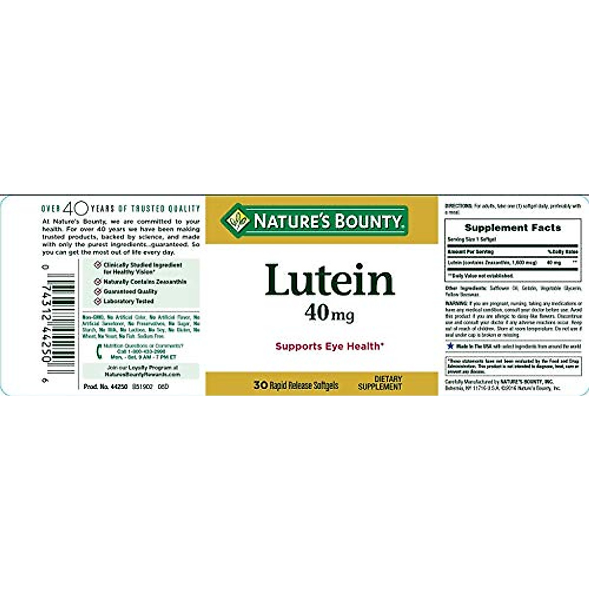 Nature's Bounty Lutein Pills, Eye Health Supplements and Vitamins, Support Vision Health, 40 mg, 30 Softgels