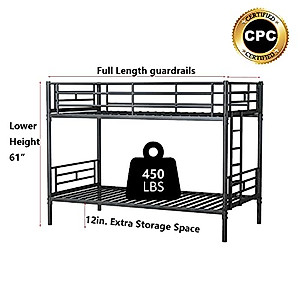 Oudiec Bunk Bed Twin Over Twin Size with Guardrail and Ladder,Sturdy Steel Bedframe for Dorm,Bedroom,Guest Room,No Box Spring Needed, Black