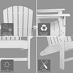 Jovilife Adirondack Chair with Cup Hold, Lawn Furniture Porch Resin Chair,HDPE Plastic Deck Chair 350 lbs Heavy Duty, Lawn Furniture,Garden,Backyard,Weather Resistant White