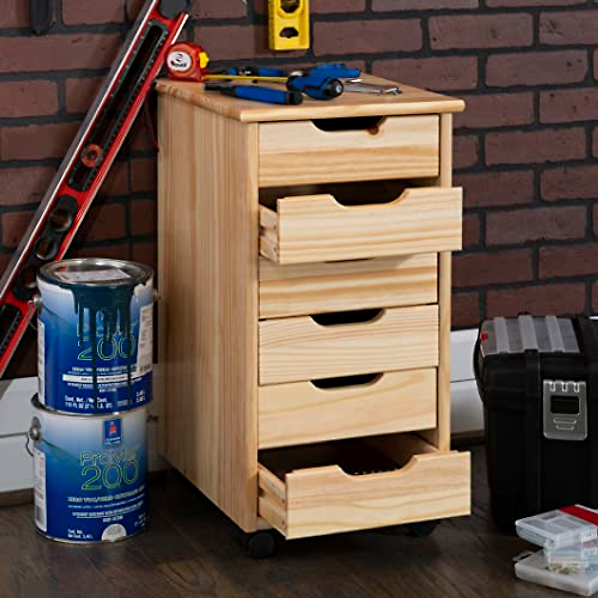 Linon Home Decor Products Corinne Six Drawer Storage, Natural Rolling Cart