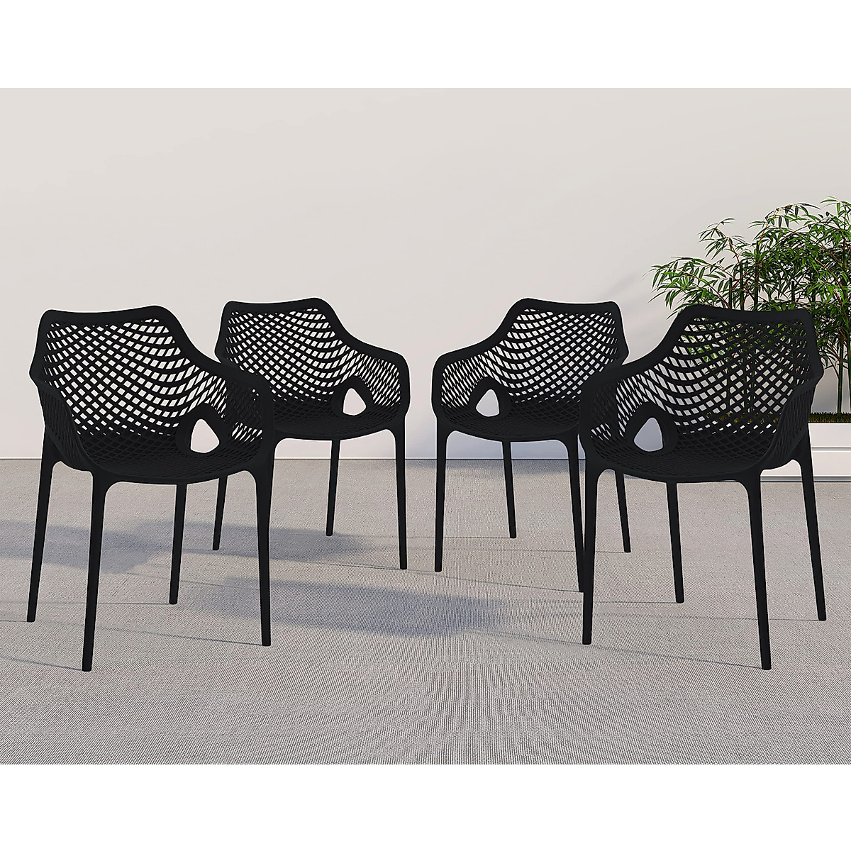 Meridian Furniture 329Black Modern | Contemporary Patio Dining Chair with Polypropylene Plastic, Weather Resisting for Indoor or Outdoor Use, Set of 4, 22.5" W x 24.5" D x 31.5" H, Black