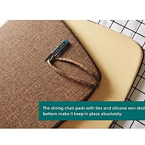 CHIESMA,Chair Cushion with Ties for Dining Room Chairs Pads,Memory Foam Non Slip Kitchen Chair Seat Cover 16.5×17.7inch Brown