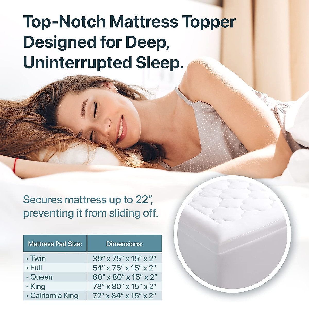 Allied Home Gel Fiber Filled Plush Mattress Topper - Mattress Cover 300TC Cotton Hotel Mattress Topper - Down-Alternative Mattress Pad California King - 72” x 84” x 2