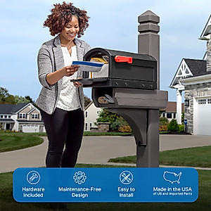 Step2 Lakewood Mailbox & Post, Weather Resistant, Large Outdoor Mailboxes, Made of Durable Plastic, Easy to Install, Flag Included, Black/Brown
