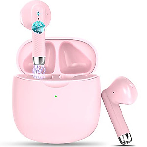 Wireless Earbud, Bluetooth 5.3 Headphones in Ear with Noise Cancelling Mic, Bluetooth Earbud Stereo Bass, IP7 Waterproof Sports Earphones, 32H Playtime USB C Charging Ear Buds Pink for Android iOS