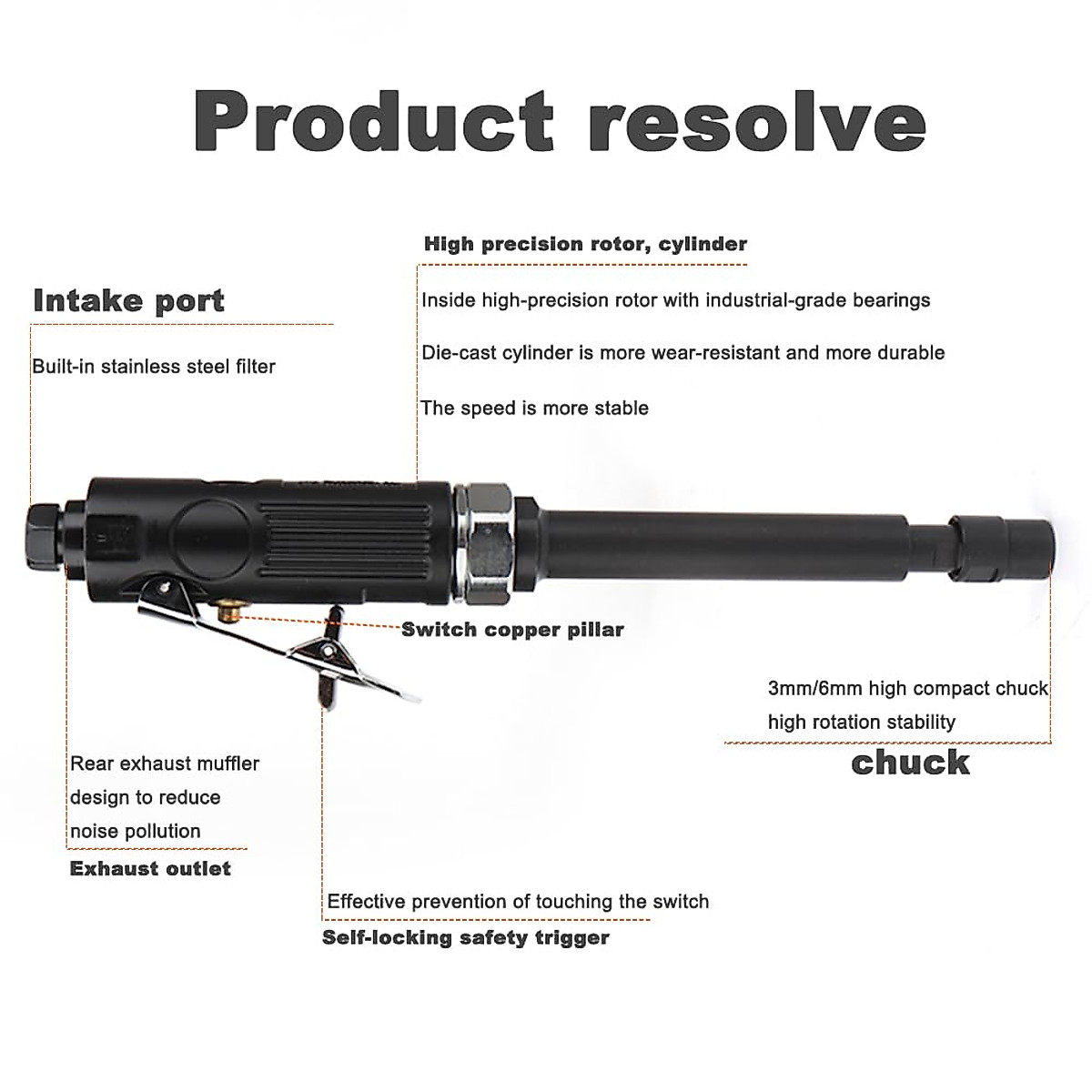 Baisiky 11" Extra Long Extension 1/4“ Straight Air Die Grinder, High Speed Extended Long Shaft Air Die Grinder Tool