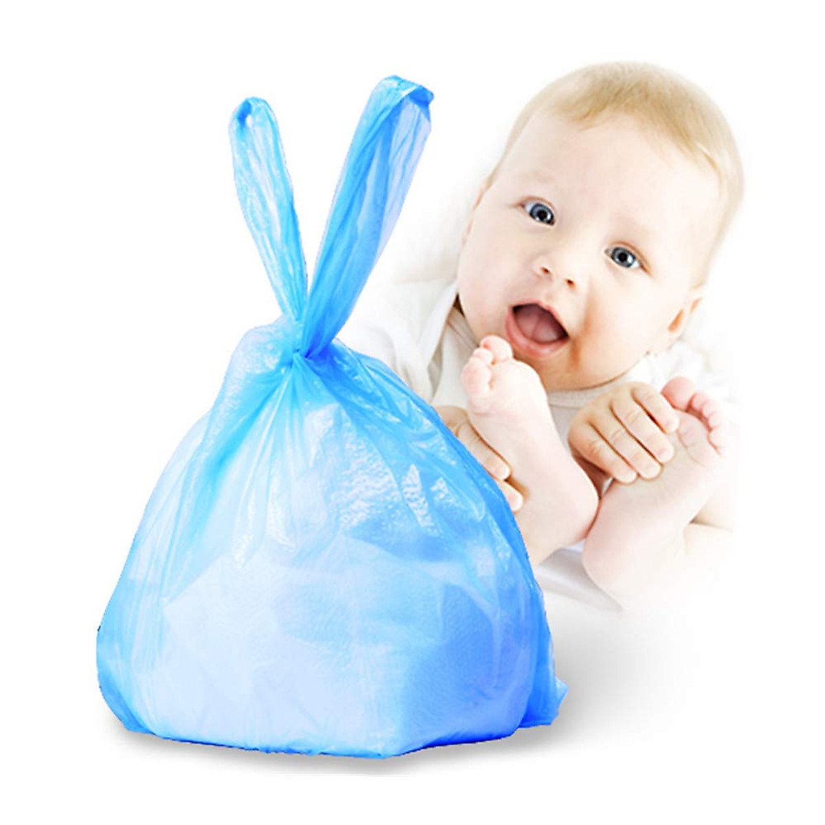 Baby Disposable Diaper Sacks Bags Dispenser Power Scented Nappy Disposal Bags Easy-Tie for Travel (Blue,90-Count)