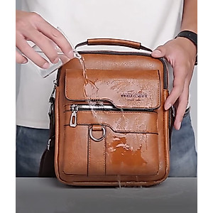 Hjkiopc Zipper Buckle Leather Messenger Bag Vintage Handle Bags (Red-brown)