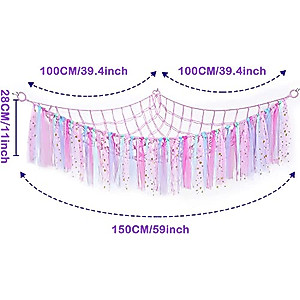 Stuffed Animal Net or Hammock with LED Light, FKSP Toy Hammock Hanging Stuffed Animal Storage Organizer Holder Room Décor with Tassels for Nursery Play Room Kids Bedroom