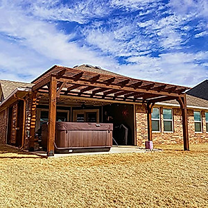 Pergola World PorchMax Pergola Kit for Patios, Decks, Spas, Backyards, and Gardens, 100% Western Red Cedar, Steel Post Bases, Sun Shade and Rain Coverage (Classic Walnut, 10x12)