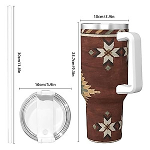 Xiexide 40oz Rustproof Indoor Ethnic Southwestern Totem Aztec Indian Tribal Double Walled Vacuum Insulatedith Handle And Straw,Hot & Cold Drinks